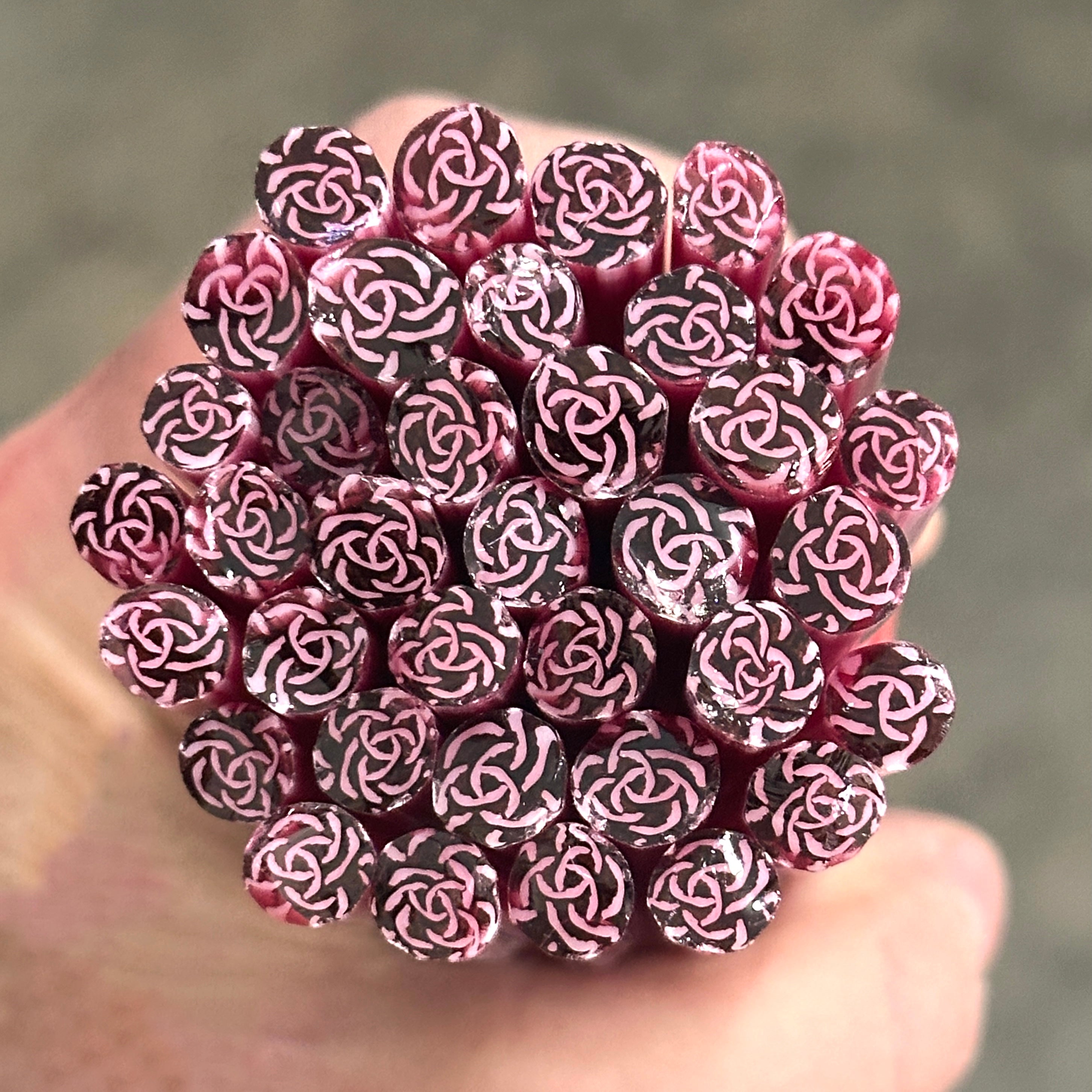 Pink Roses coe 90 Flower Murrini SINGLE ROD – Wilderness Glass