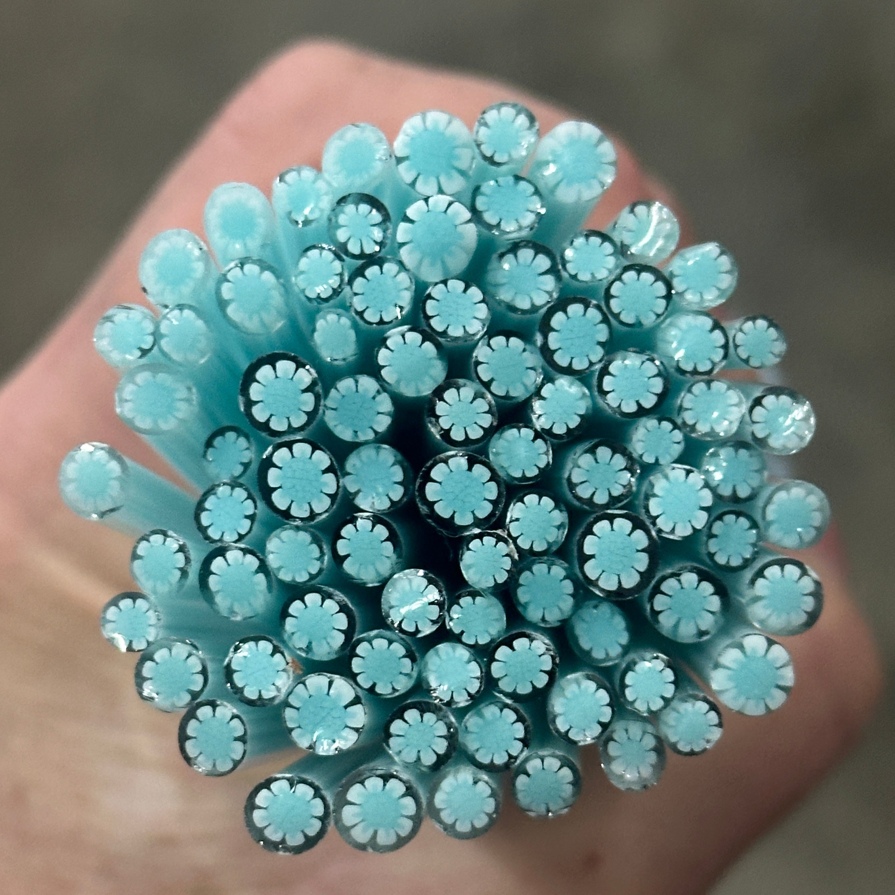 TINY Aqua Daisies 1oz coe 90 Flower Murrini TINY RODS – Wilderness Glass